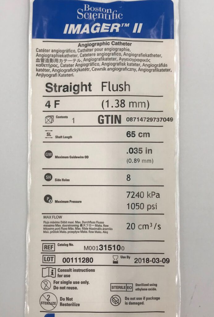 Boston Scientific 31510 Imager II Straight Flush Angiographic Catheter ...