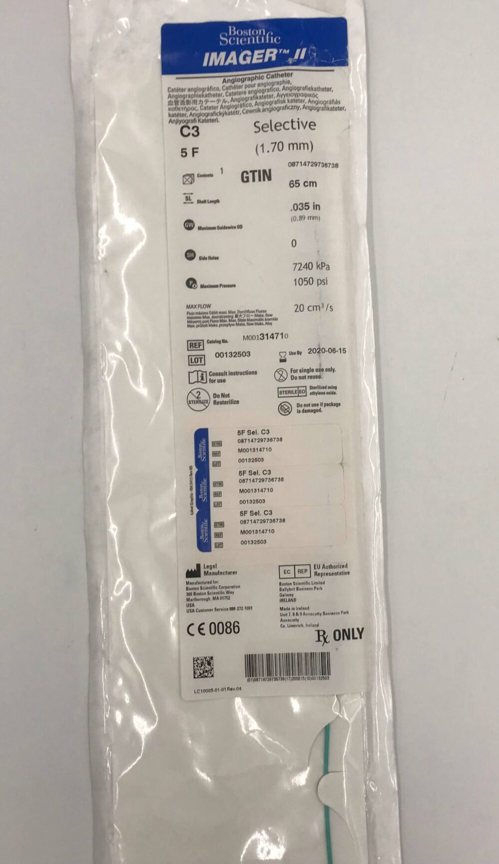 Boston Scientific 31471 Imager II C3 Selective Angiographic Catheter 5F ...