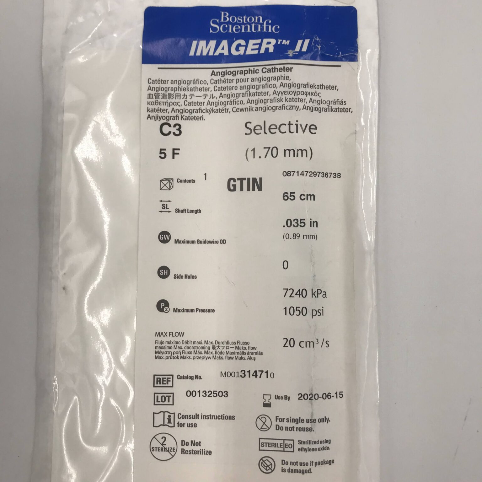 Boston Scientific 31471 Imager II C3 Selective Angiographic Catheter 5F ...
