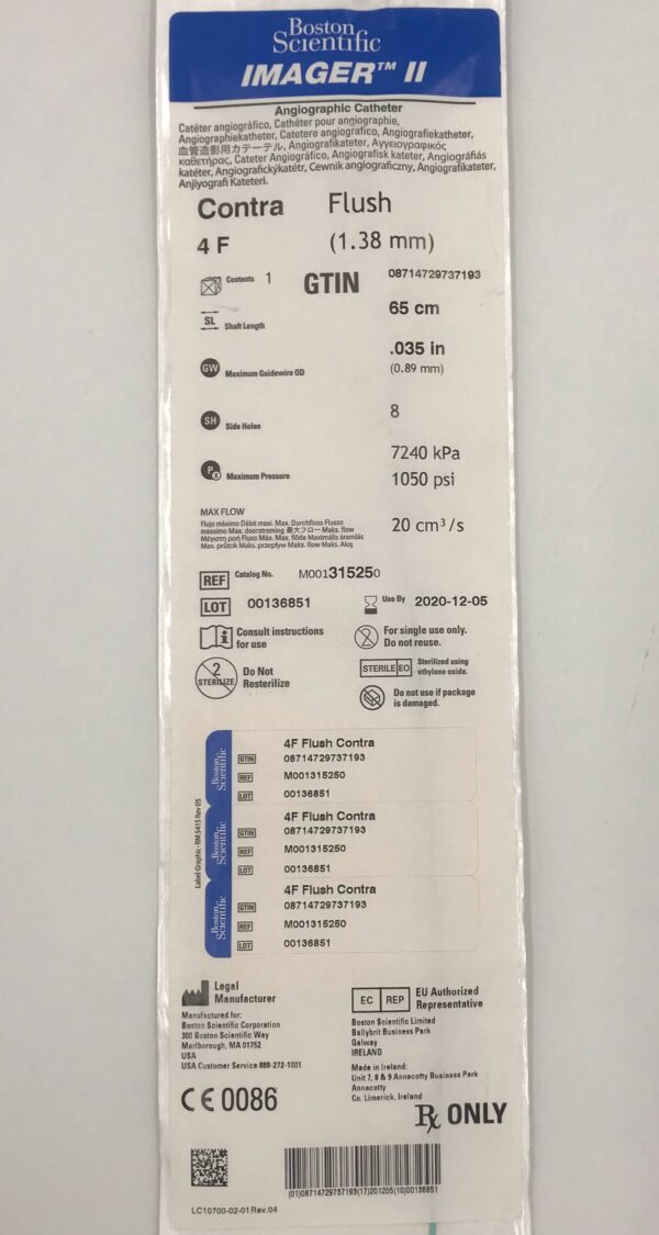 Boston Scientific 31525 Imager II Contra Flush Angiographic Catheter 4F ...