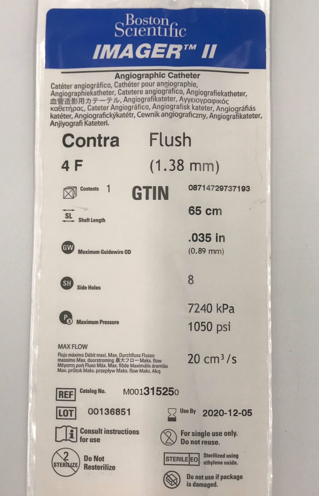 Boston Scientific 31525 Imager II Contra Flush Angiographic Catheter 4F ...