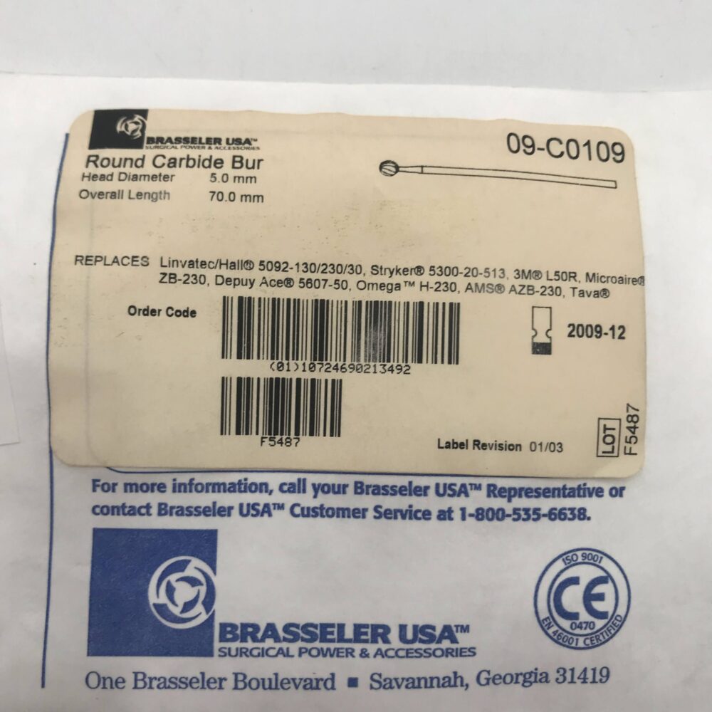Brasseler USA 09-C0190 Round Carbide Bur Head Diameter 5.0mm Overall ...