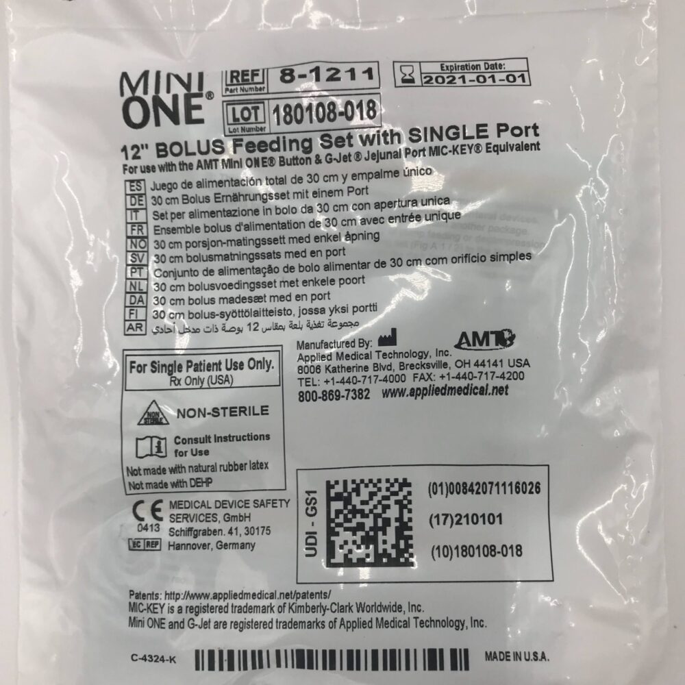 Applied Medical 8-1211 12" MINIONE BOLUS Feeding Set with Single Port ...