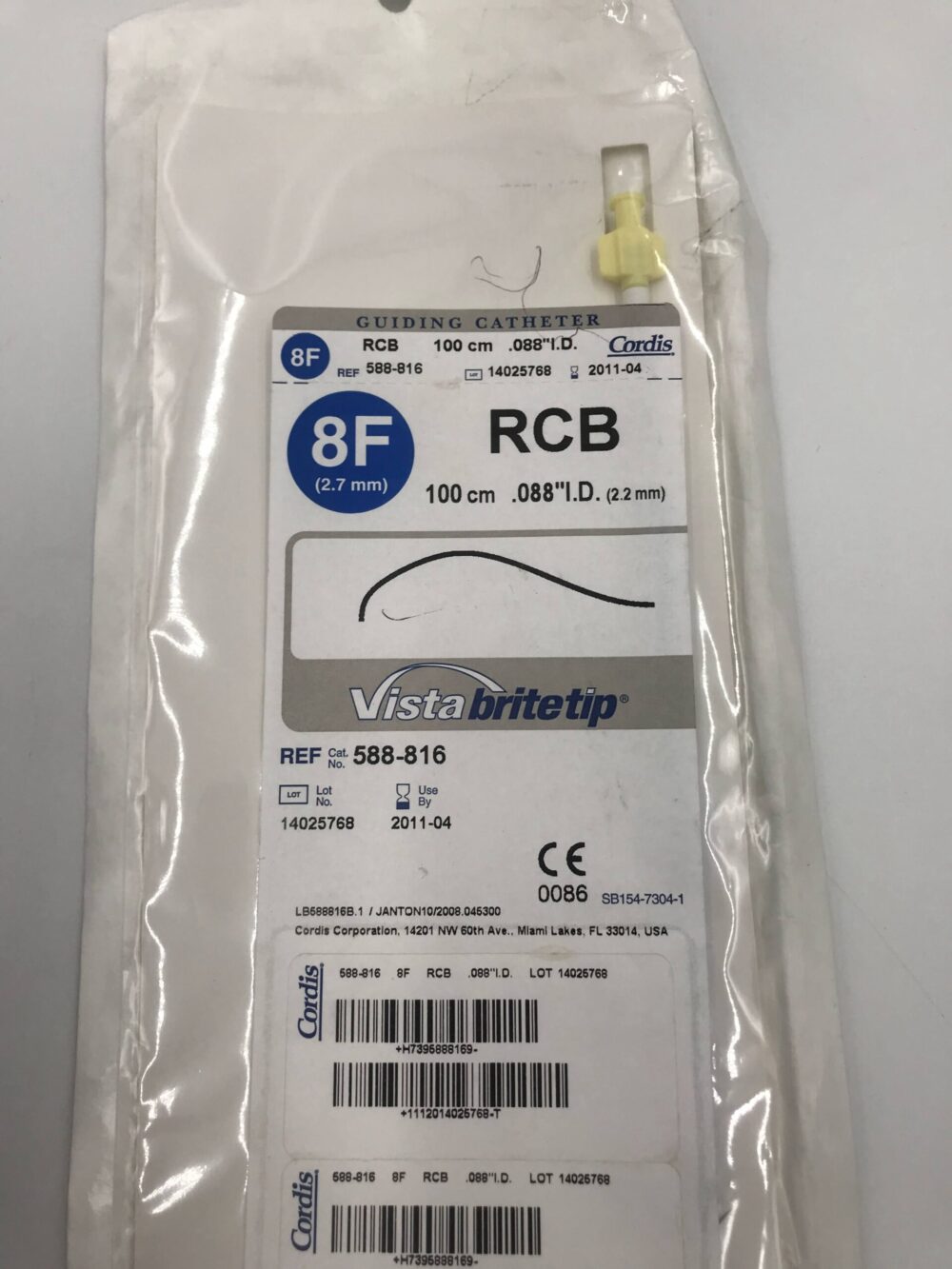 Cordis 588-816 Vista BriteTip RCB 8F Guiding catheter (X) - GB TECH USA
