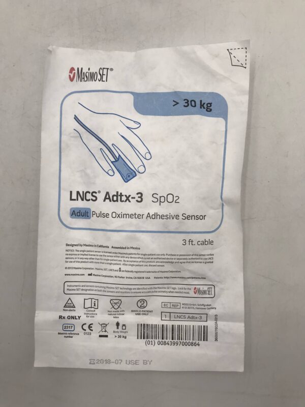 MASIMO 2317 LNCS Adtx-3 Adult Pulse Oximeter Adhesive Sensor 3ft Cable ...
