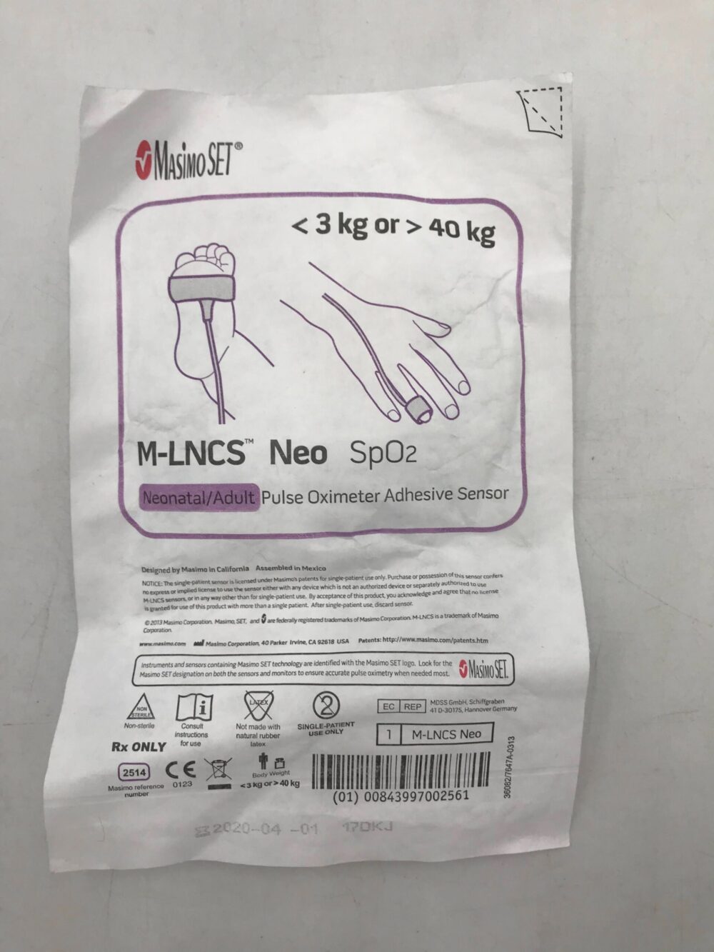 MASIMO 2514 M-LNCS Neo SpO2 Neonatal/Adult Pulse Oximeter Adhesive ...