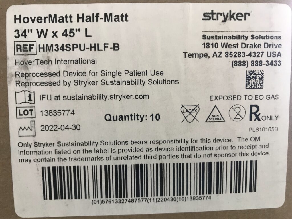 Stryker HM34SPU-HLF-B HoverMatt Half-Matt 34inx45in (Reprocessed) (10 ...