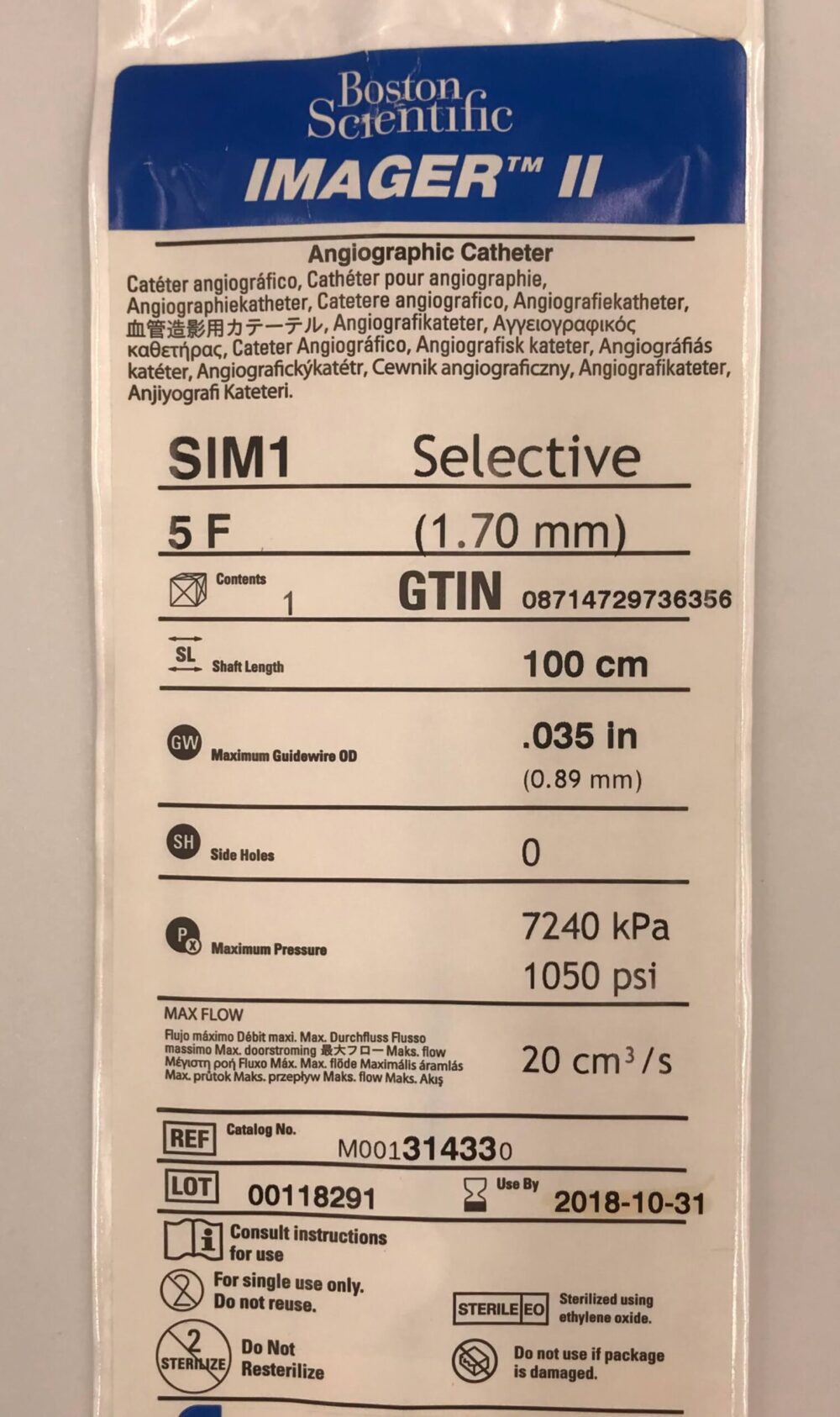 Boston Scientific 31433 Imager II Angiographic Catheter 5F (x) – GB ...