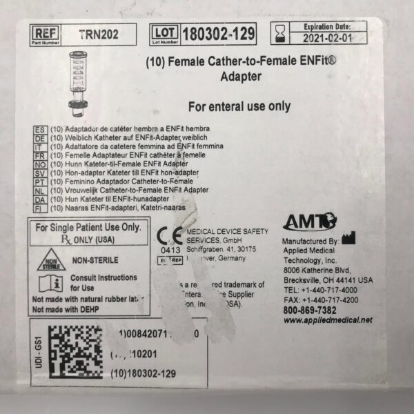 Applied Medical TRN202 Female Cather-to-Female ENFit Adapter (10/Box ...
