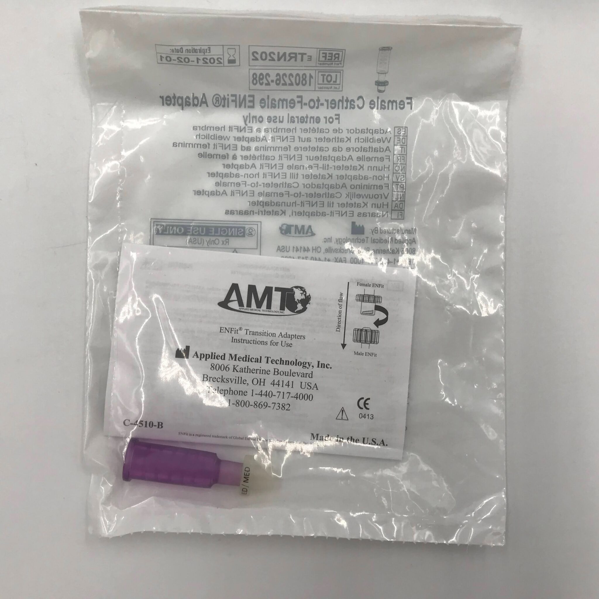 Applied Medical TRN202 Female Cather-to-Female ENFit Adapter (10/Box ...