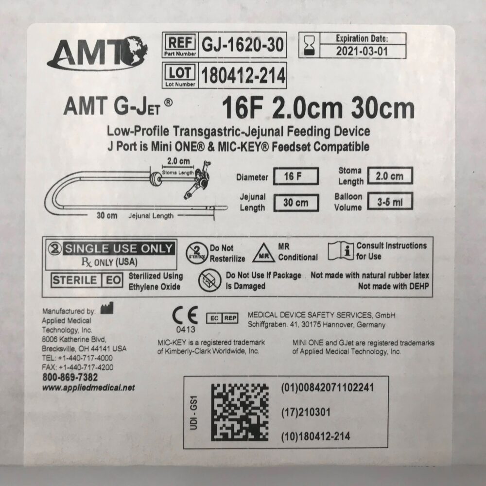 Applied Medical GJ-1620-30 AMT G-Jet Low-Profile Transgastric-Jejunal ...