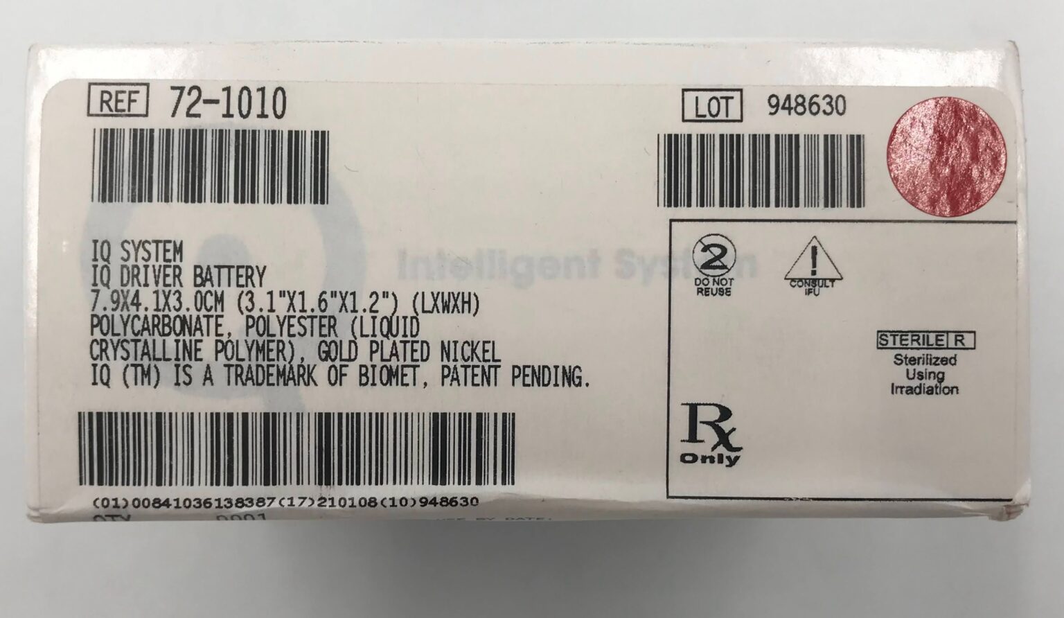 Biomet 72-1010 Intelligent System Battery, IQ System, IQ Driver Battery ...