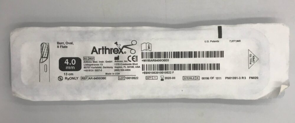 ARTHREX AR-8400OBE CoolCut Burr, Oval, 8 Flute, 4.0mm, 13cm (X) – GB ...