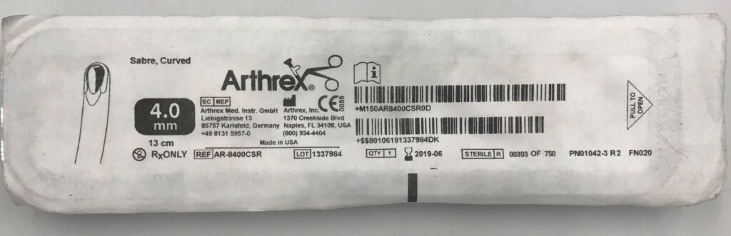 Arthrex AR-8400CSR Sabre, Curved 4mm 13cm (x) - GB TECH USA