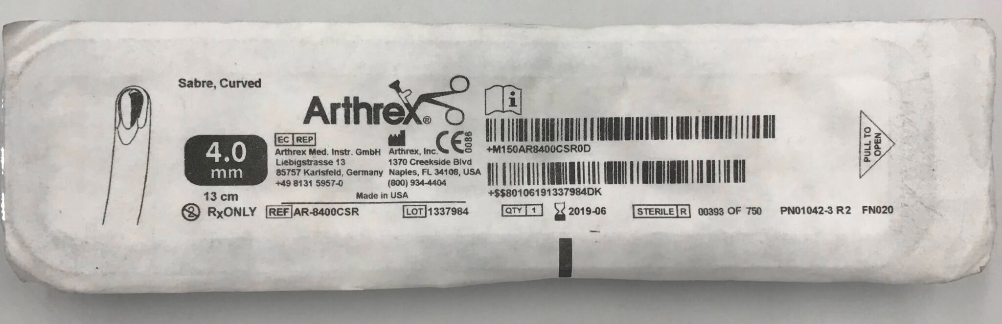 Arthrex AR-8400CSR Sabre, Curved 4mm 13cm (x) - GB TECH USA