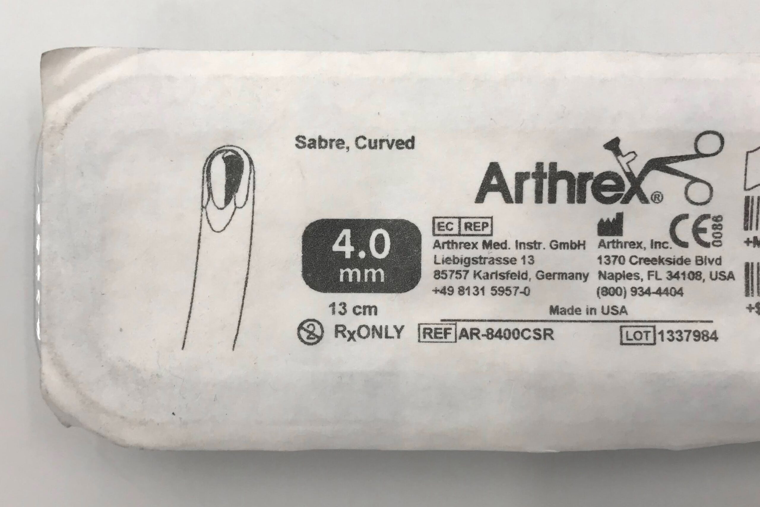Arthrex AR-8400CSR Sabre, Curved 4mm 13cm (x) - GB TECH USA