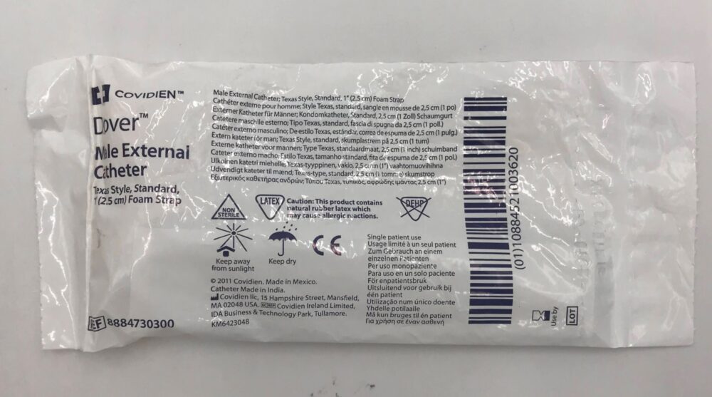 Covidien 8884730300 Dover Male External Catheter, Texas Style, 1in Foam ...