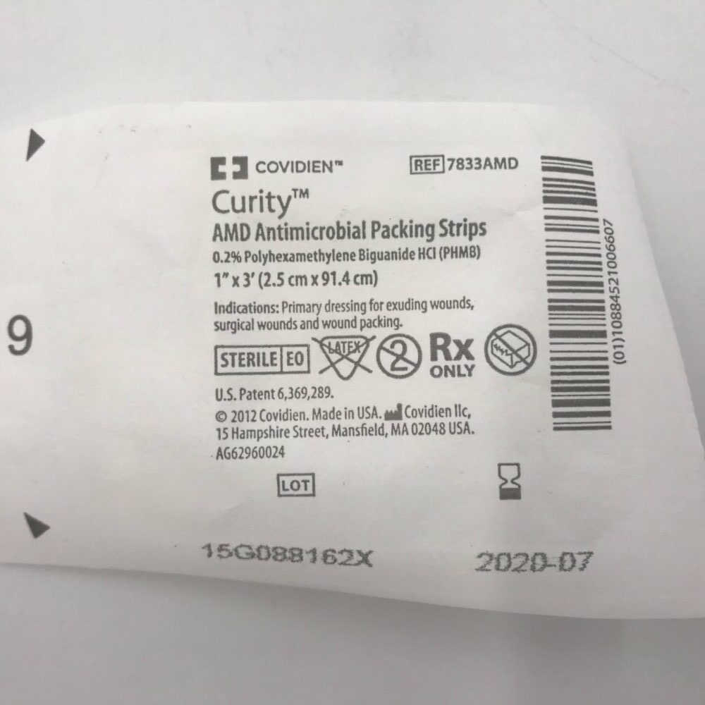 COVIDIEN 7833AMD Curity AMD Antimicrobial Packing Strips, 1in x 3in (6 ...