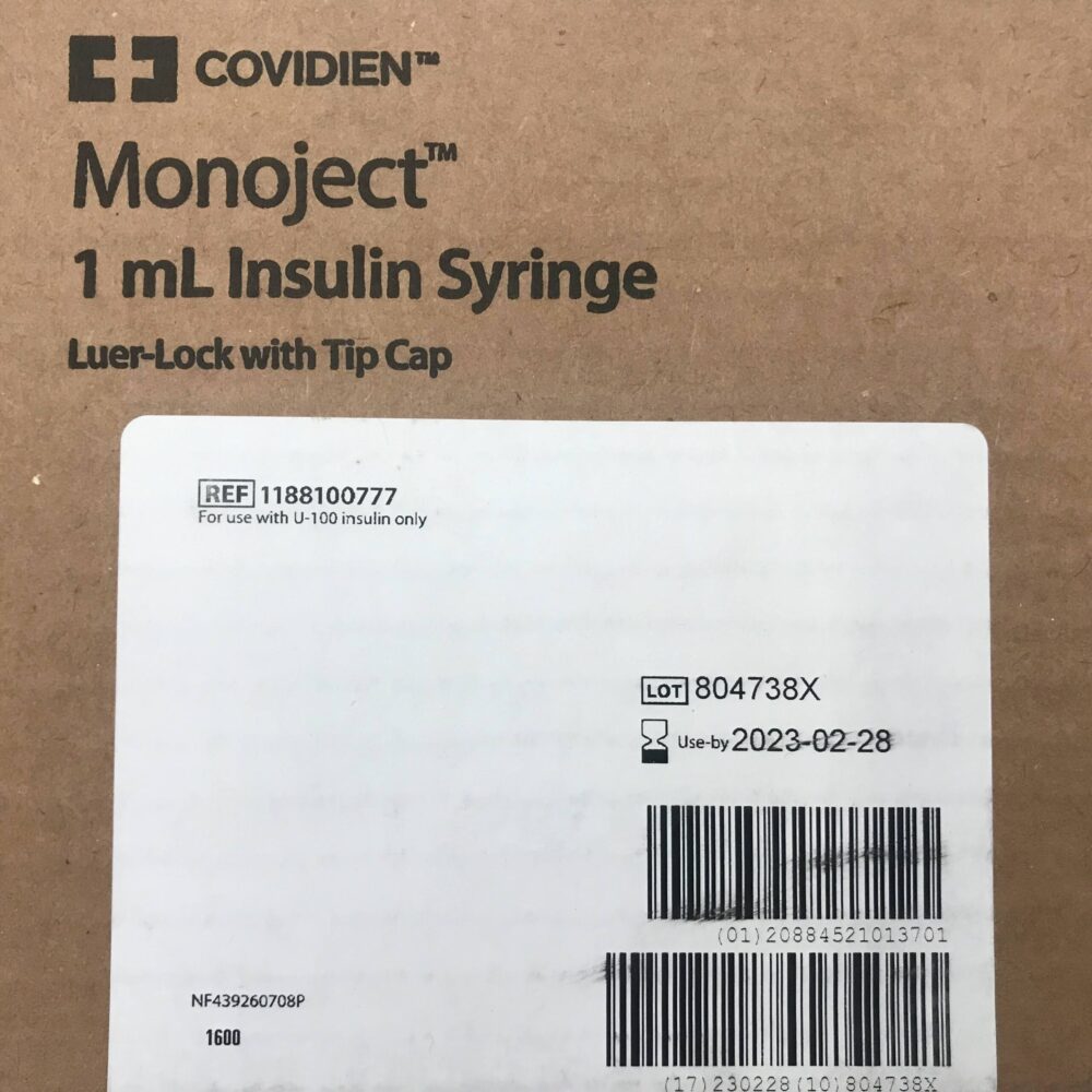 Covidien 1188100777 Monoject 1mL Insulin Syringe, Luer-Lock w/Tip Cap ...