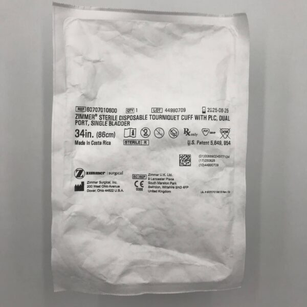 Zimmer 60707010600 Sterile Disposable Tourniquet Cuff w/ PLC, Dual Port ...