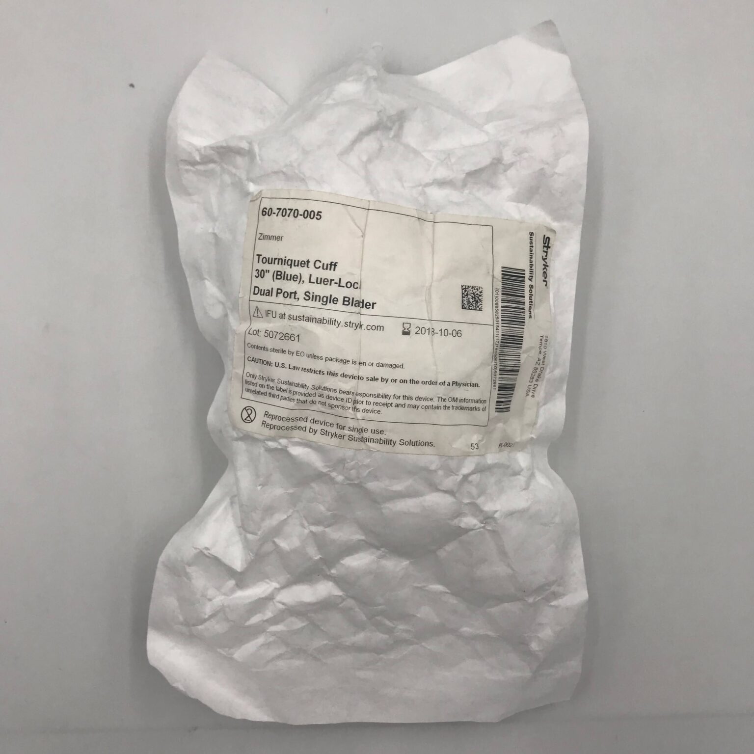 Zimmer 60-7070-005 Tourniquet Cuff 30in (Blue), Luer-Lock Dual Port ...