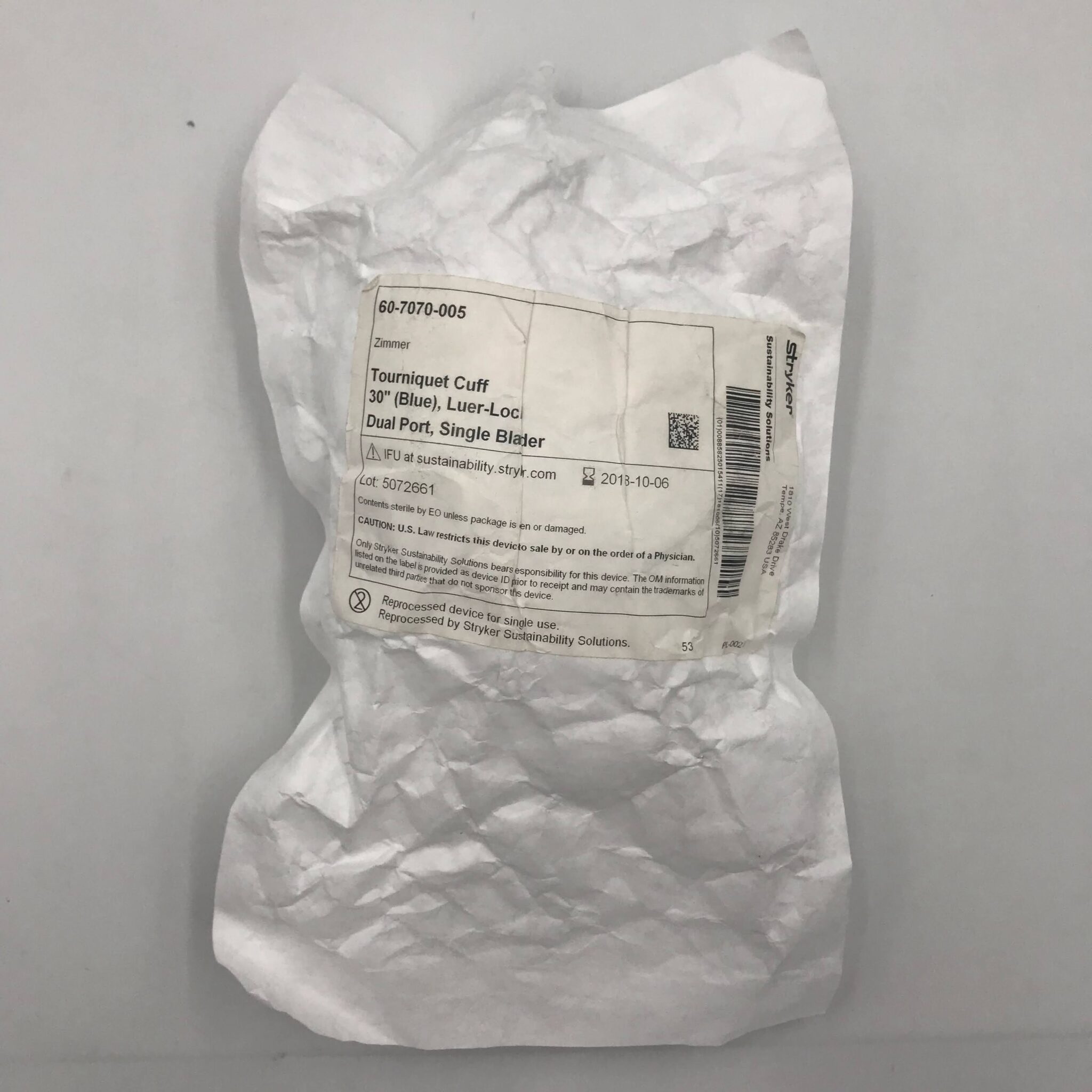 Zimmer 60707010600 Sterile Disposable Tourniquet Cuff w/ PLC, Dual Port ...