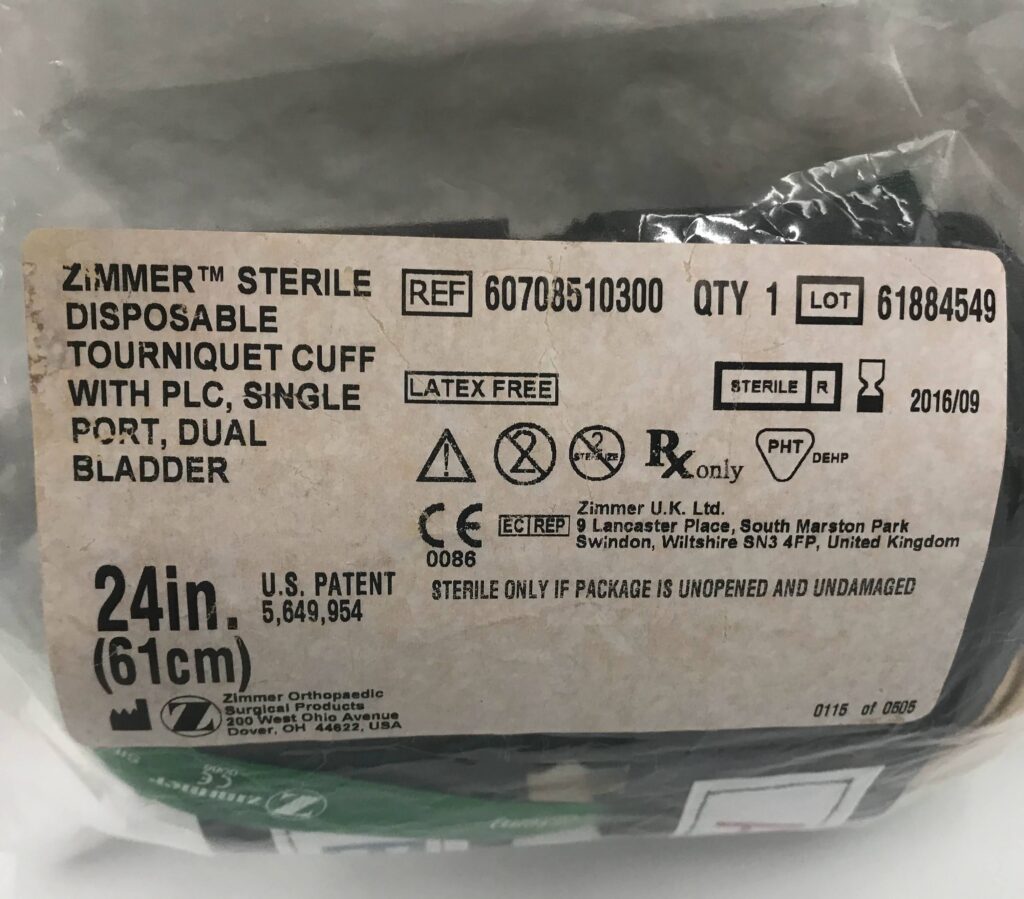 ZIMMER 60708510300 Disposable Tourniquet Cuff w/ PLC, Single Port, Dual ...