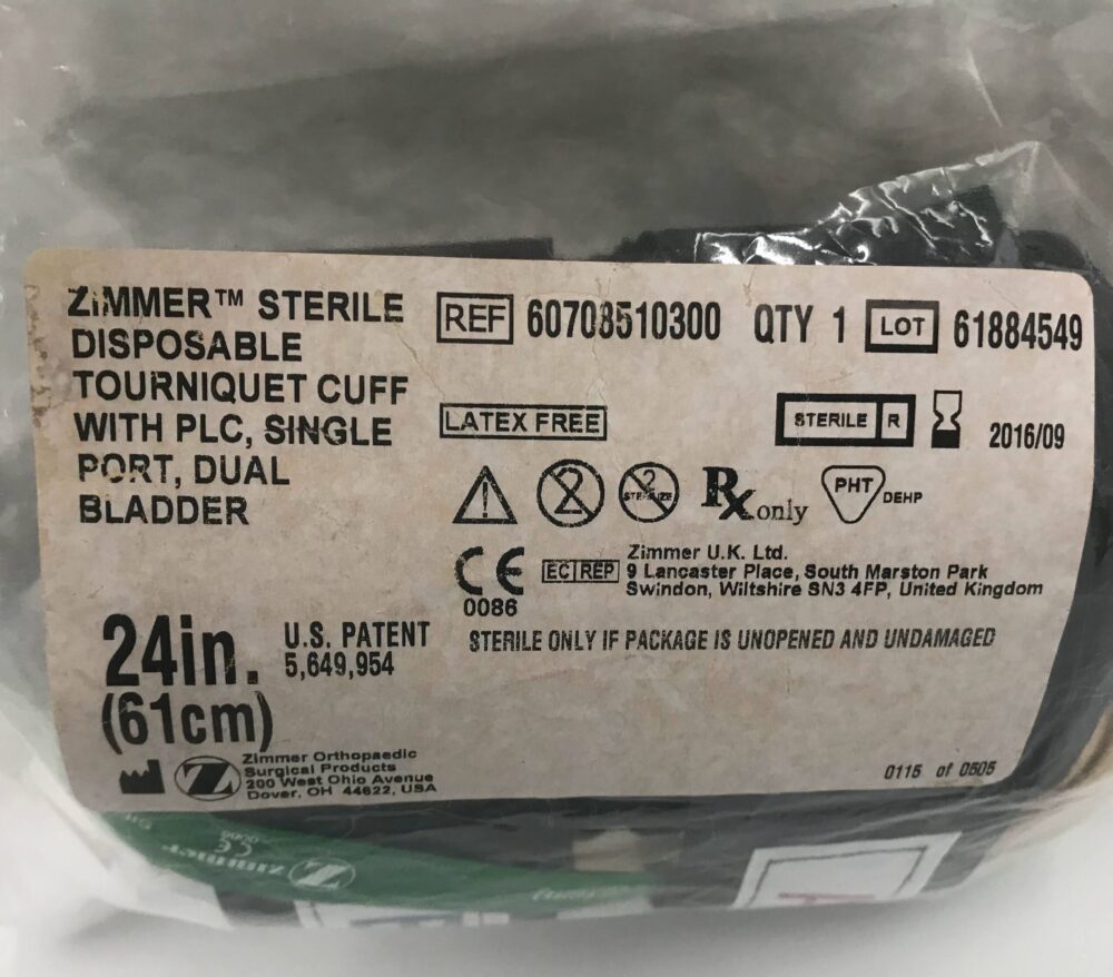 ZIMMER 60708510300 Disposable Tourniquet Cuff w/ PLC, Single Port, Dual ...