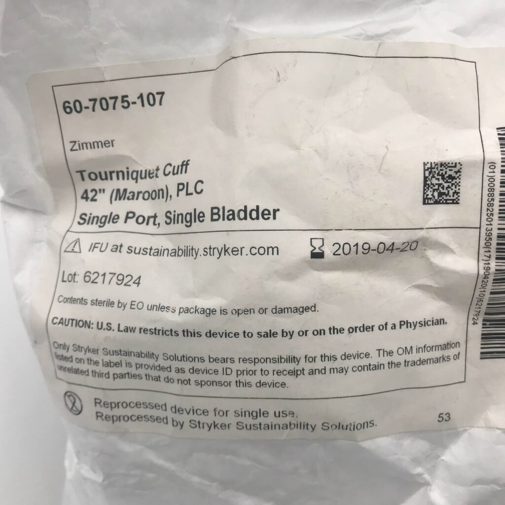 Zimmer 60-7075-107 Tourniquet Cuff 42in (Maroon), PLC Single Port ...