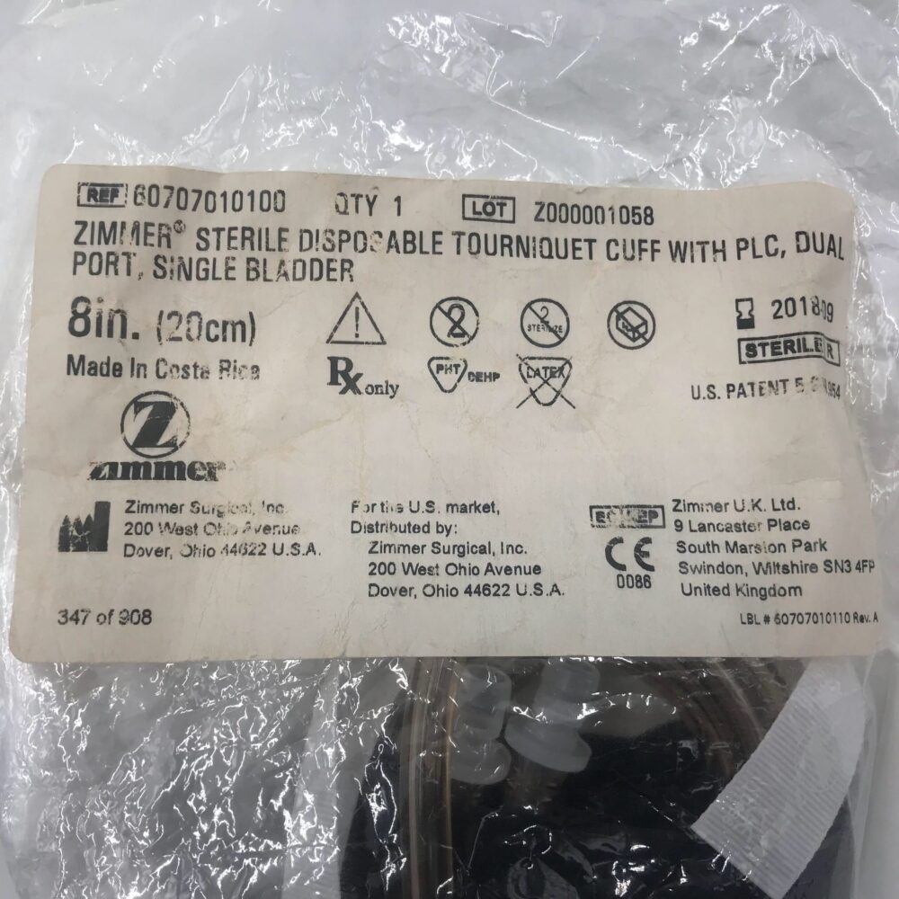 Zimmer 60707010100 Disposable Tourniquet Cuff w/ PLC, Dual Port, Single ...