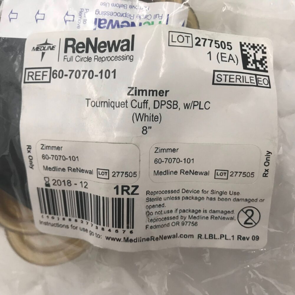 Zimmer 60-7070-101 Tourniquet Cuff, DPSB, w/PLC (White) 8in ...
