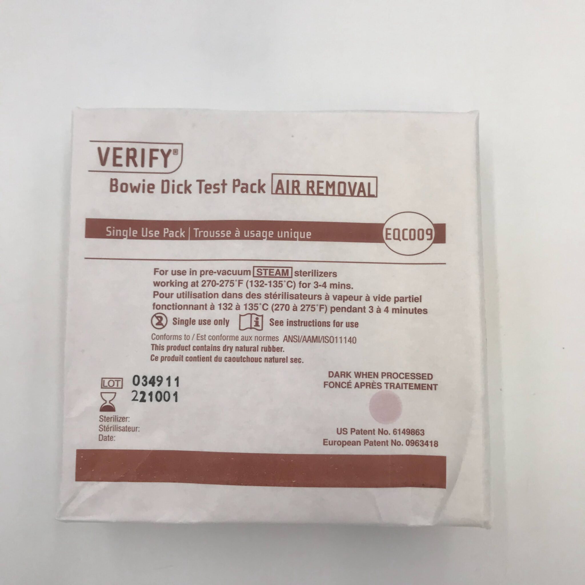 STERIS EQC009 Verify Bowie Dick Test Pack Air Removal (X) - GB TECH USA