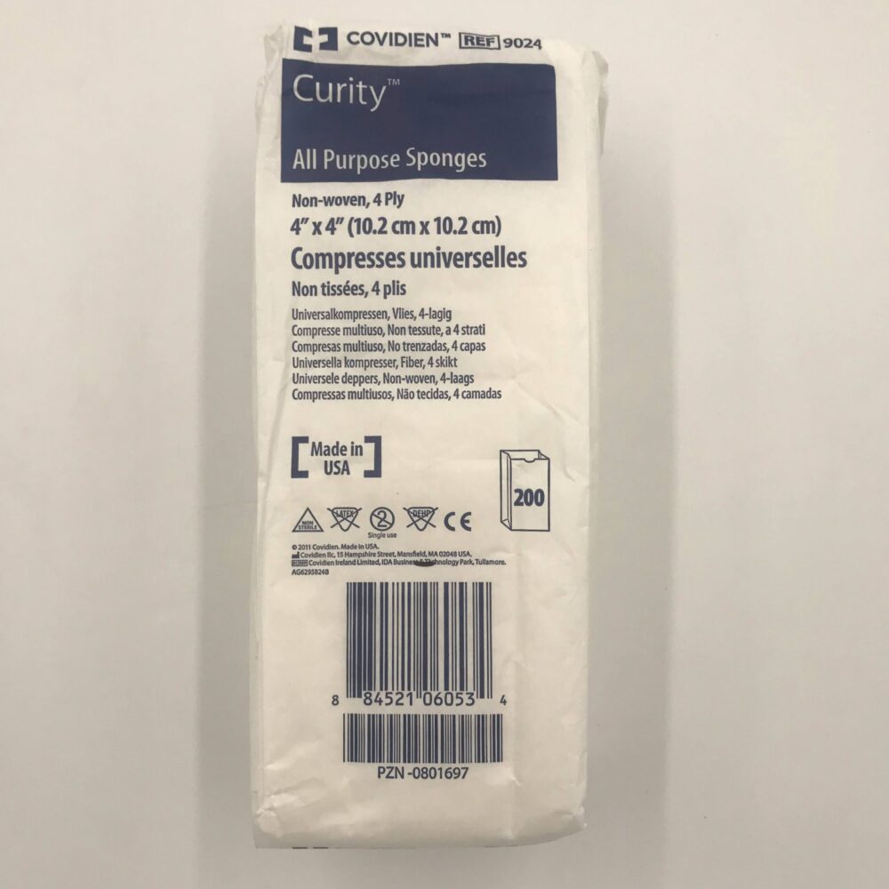 COVIDIEN 9024 Curity All Purpose Sponges Non-Woven, 4Ply 4x4in (200/Pkg ...