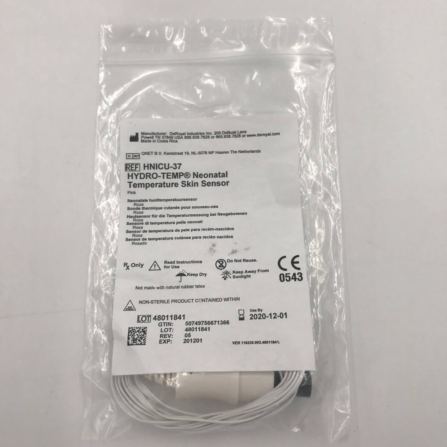 DeRoyal HNICU-37 Hydro-Temp Neonatal Temperature Skin Sensor Pink (X ...