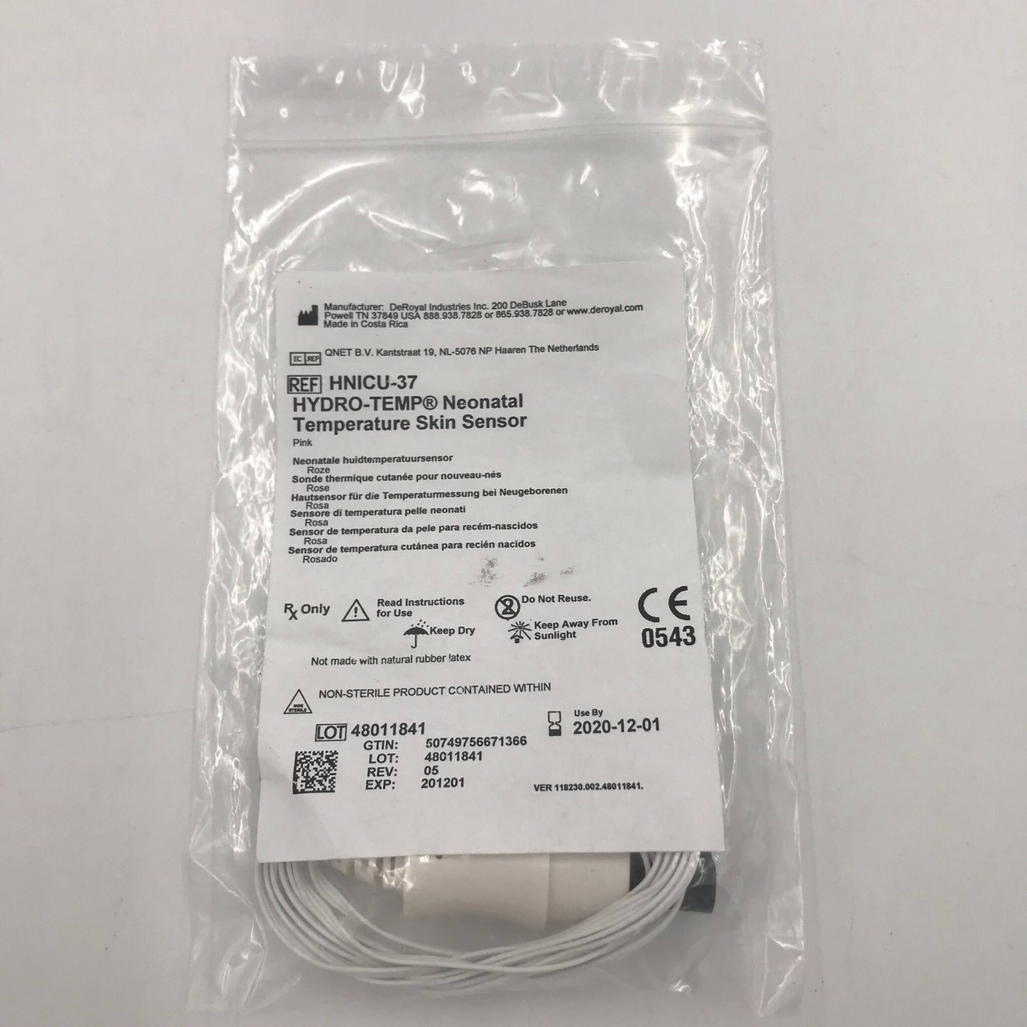 DeRoyal HNICU-37 Hydro-Temp Neonatal Temperature Skin Sensor Pink (X ...