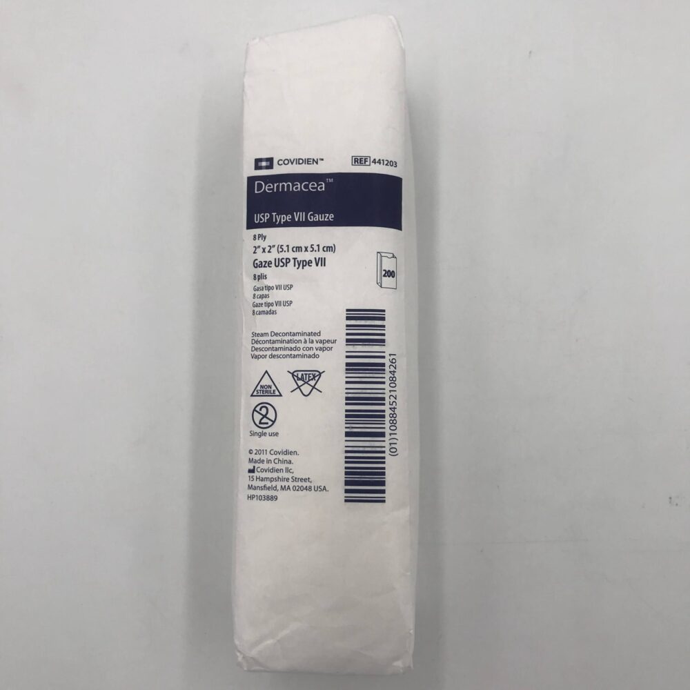 Covidien 441203 Dermacea USP Type VII Gauze 8Ply 2" x 2" (5.1cm x 5.1cm ...