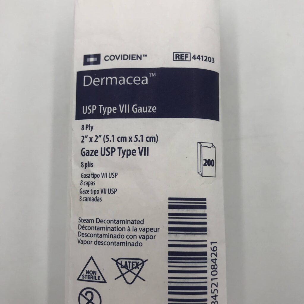 Covidien 441203 Dermacea USP Type VII Gauze 8Ply 2″ x 2″ (5.1cm x 5.1cm ...
