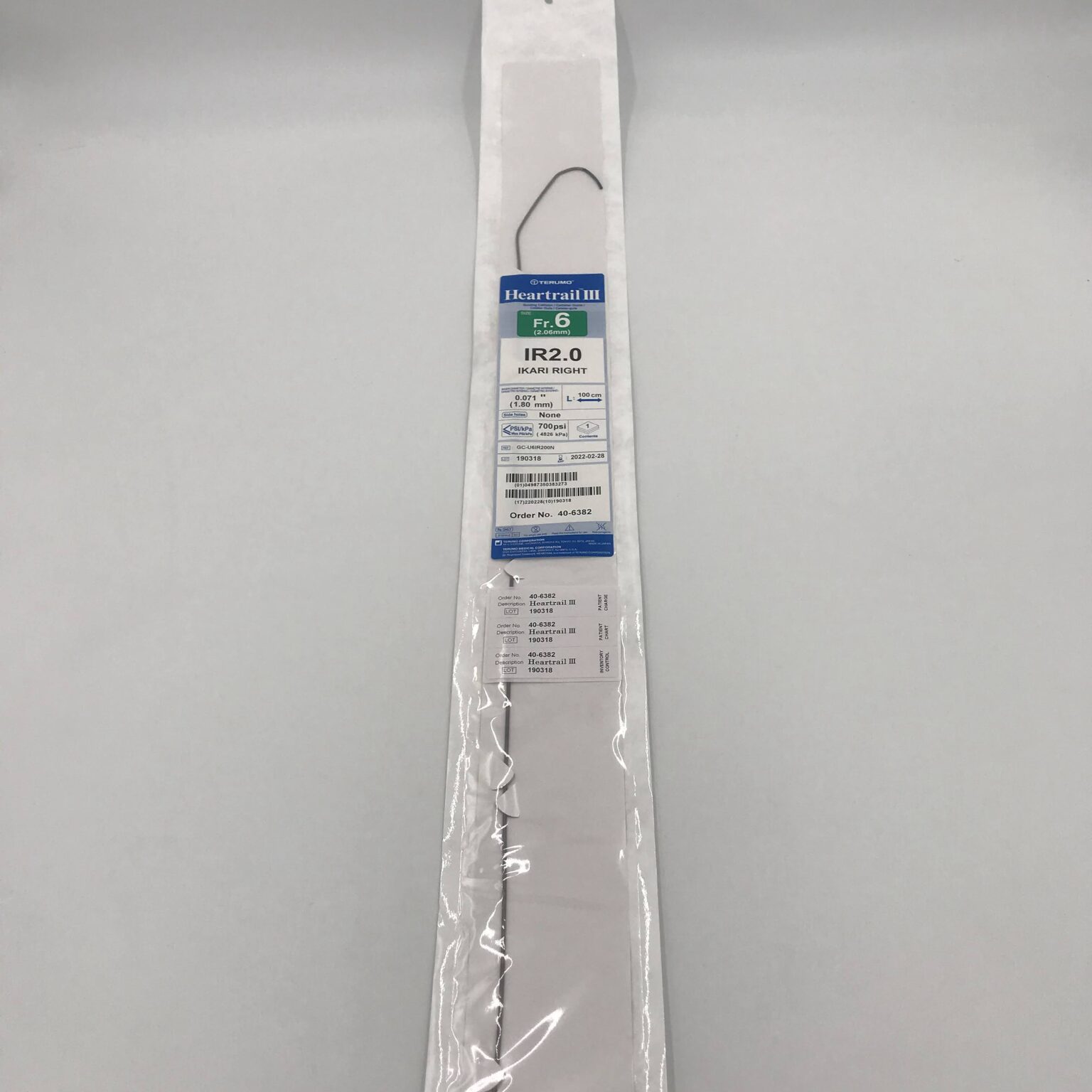 Terumo 40-6382 Heartrail III Guiding Catheter Fr.6 100cm IR2.0 Ikari ...