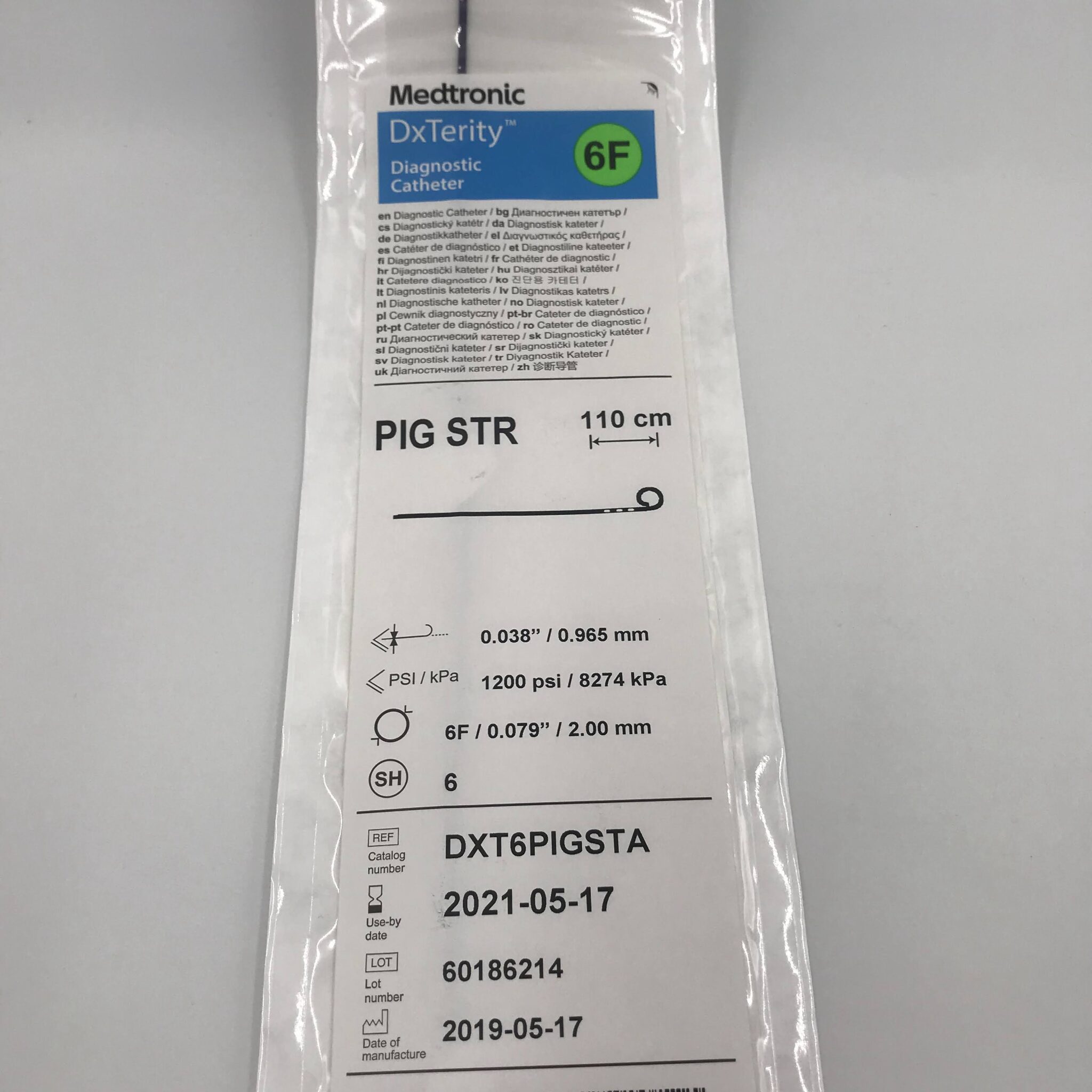 Medtronic DXT6PIGSTA DxTerity Diagnostic Catheter PIG STR 6F 110cm (X ...