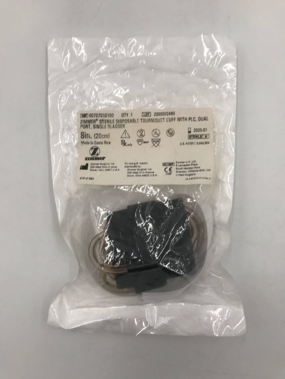 Zimmer 60707010100 Disposable Tourniquet Cuff w/ PLC, Dual Port, Single ...