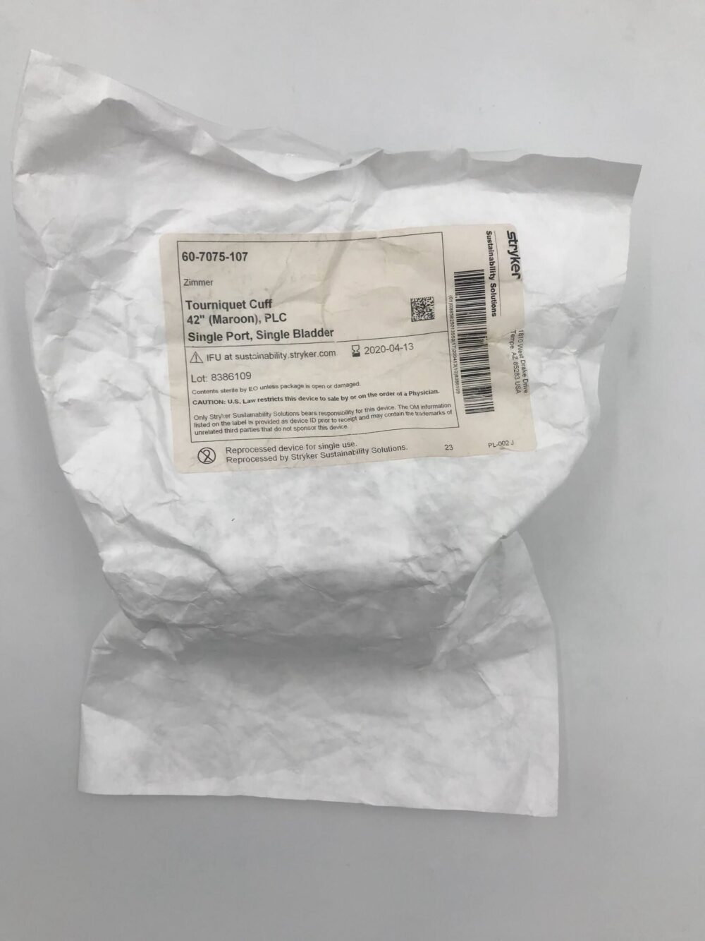 Zimmer 60-7075-107 Tourniquet Cuff 42in (Maroon), PLC Single Port ...