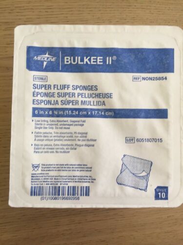 Medline NON25854 Bulkee II Super Fluff Sponges 6in x 6 3/4in (10/Pack ...