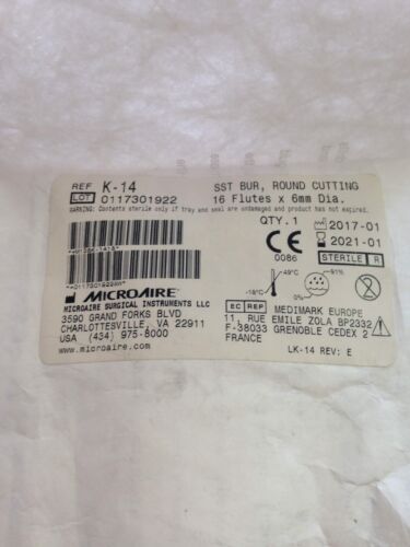 MICROAIRE K-14 SST Bur, Round Cutting, 16 Flutes x 6mm Dia. (X) - GB ...