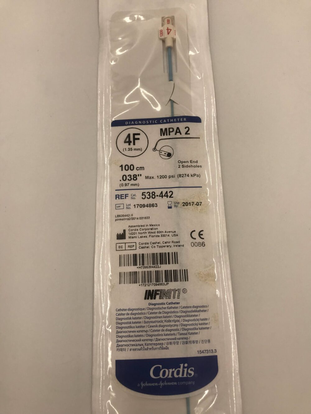 CORDIS 538-442 Infiniti Diagnostic Catheter MPA 2, 4F x 100 cm (x) - GB ...