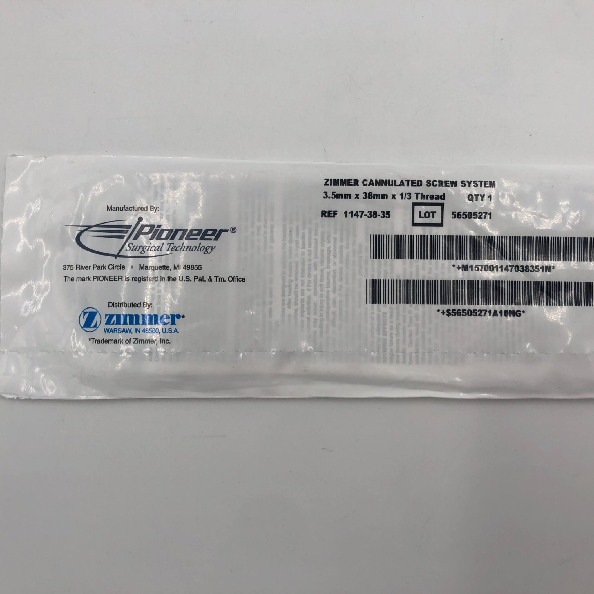 ZIMMER 1147-38-35 Pioneer Surgical Cannulated Screw System 3.5mm x 38mm ...