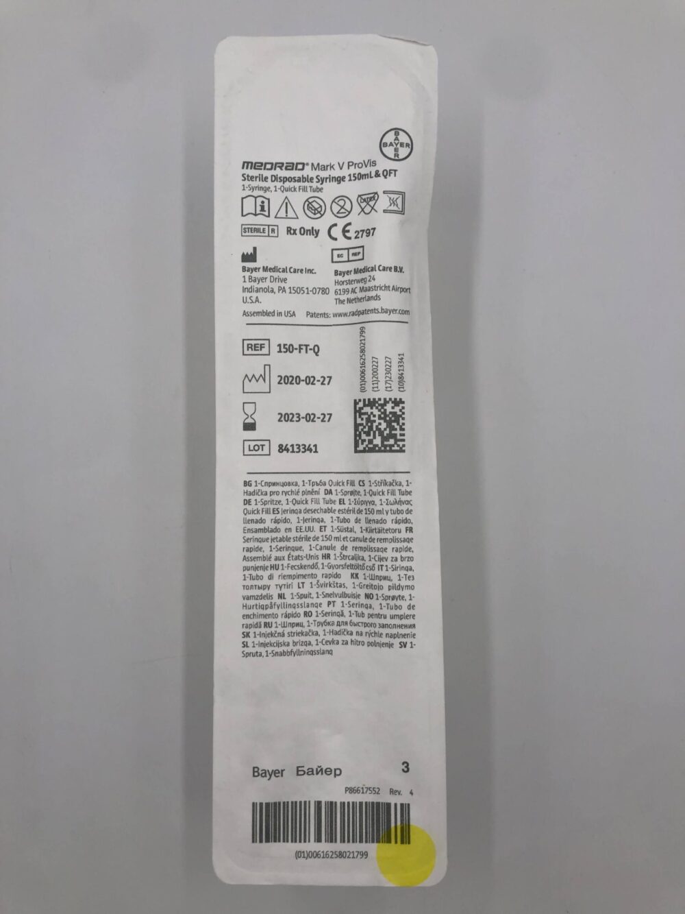 BAYER 150-FT-Q Medrad Mark V ProVis Disposable Syringe 150mL & QFT - GB ...