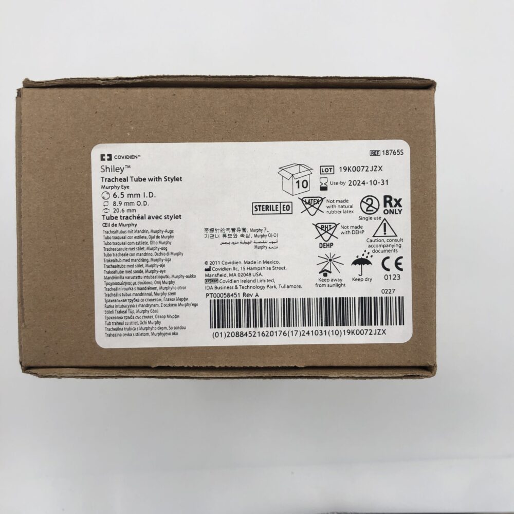COVIDIEN 18765S Shiley Tracheal Tube w/ Stylet, Murphy Eye, 6.5mm I.D ...