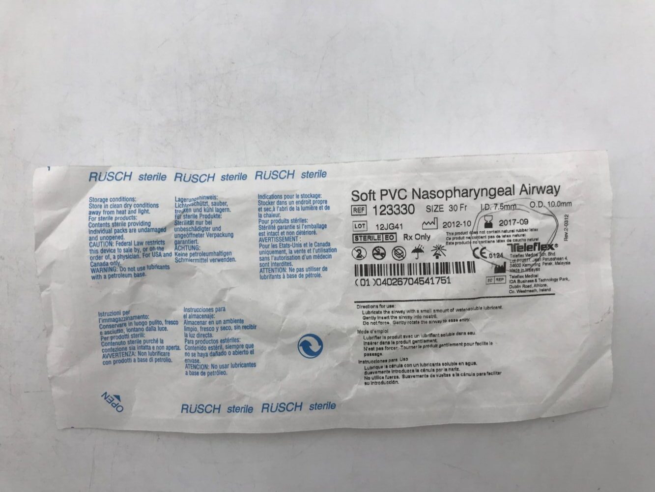 TELEFLEX 123330 Rusch PVC Nasopharyngeal Airway 30 Fr. (x) - GB TECH USA