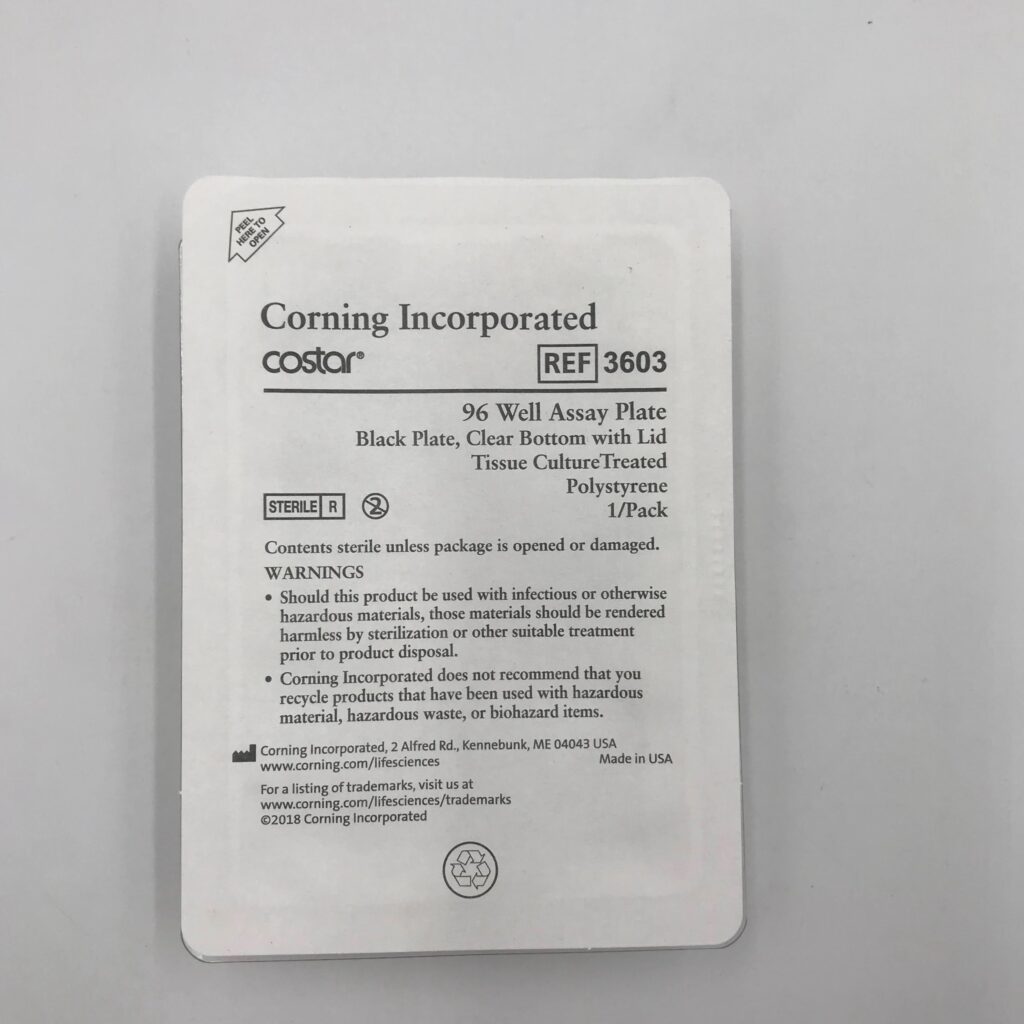 CORNING INC. 3603 Costar Assay Plate, 96 Well, w/ Black Lid and Clear Flat Bottom (48/Case) - GB ...
