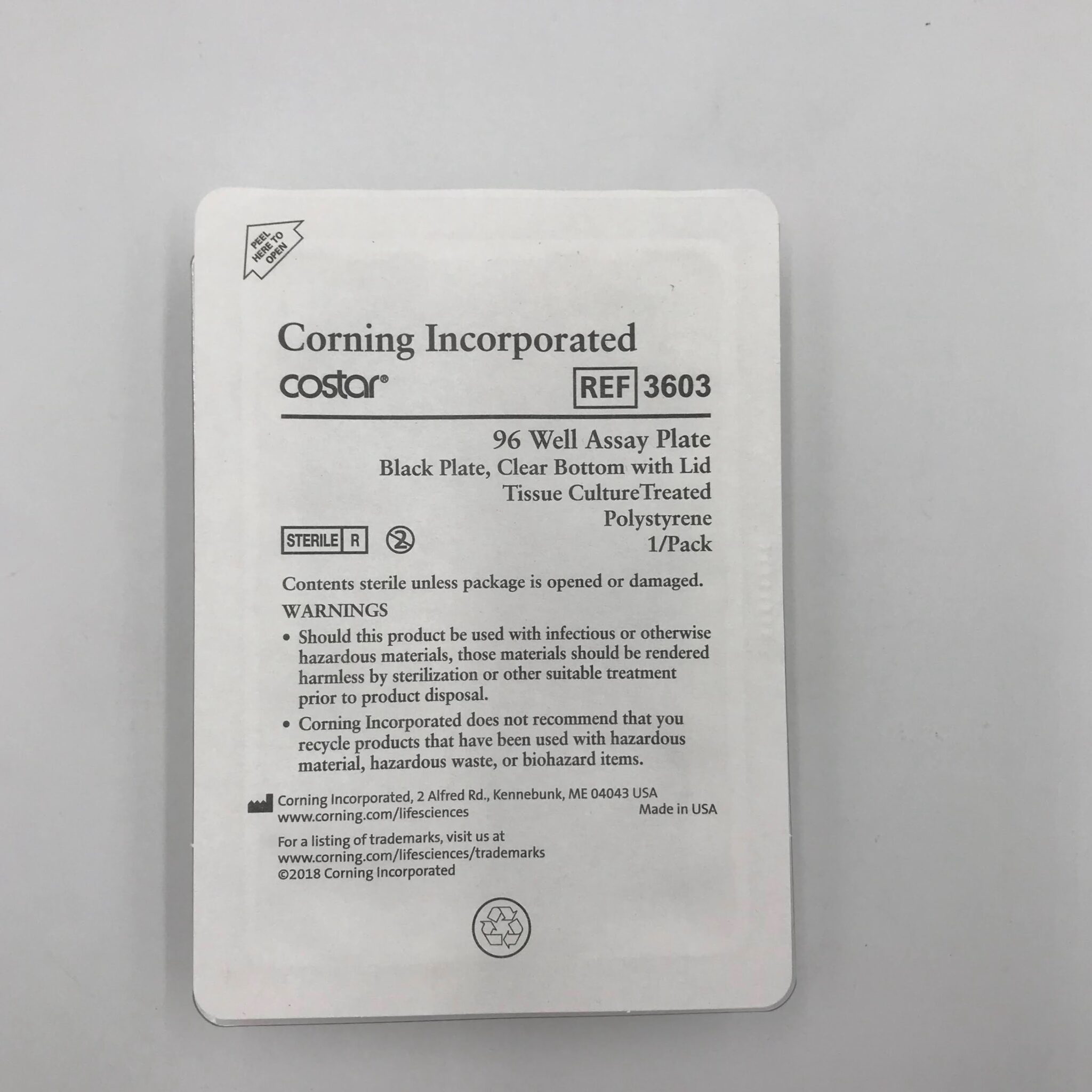 CORNING INC. 3603 Costar Assay Plate, 96 Well, w/ Black Lid and Clear Flat Bottom (48/Case) - GB ...